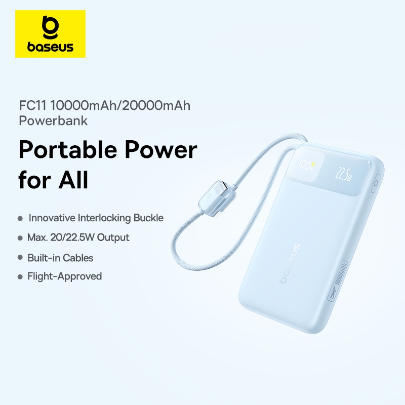 Baseus FC11 Power Bank 20000mAh 22.5W Built-in Dual-Cable Type-C ...