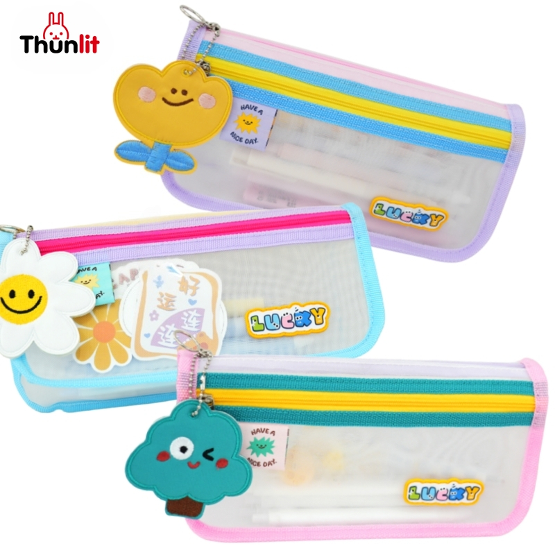 Thunlit Transparent Mesh Pencil Case Cute Student Exam Clear Pen Pouch ...