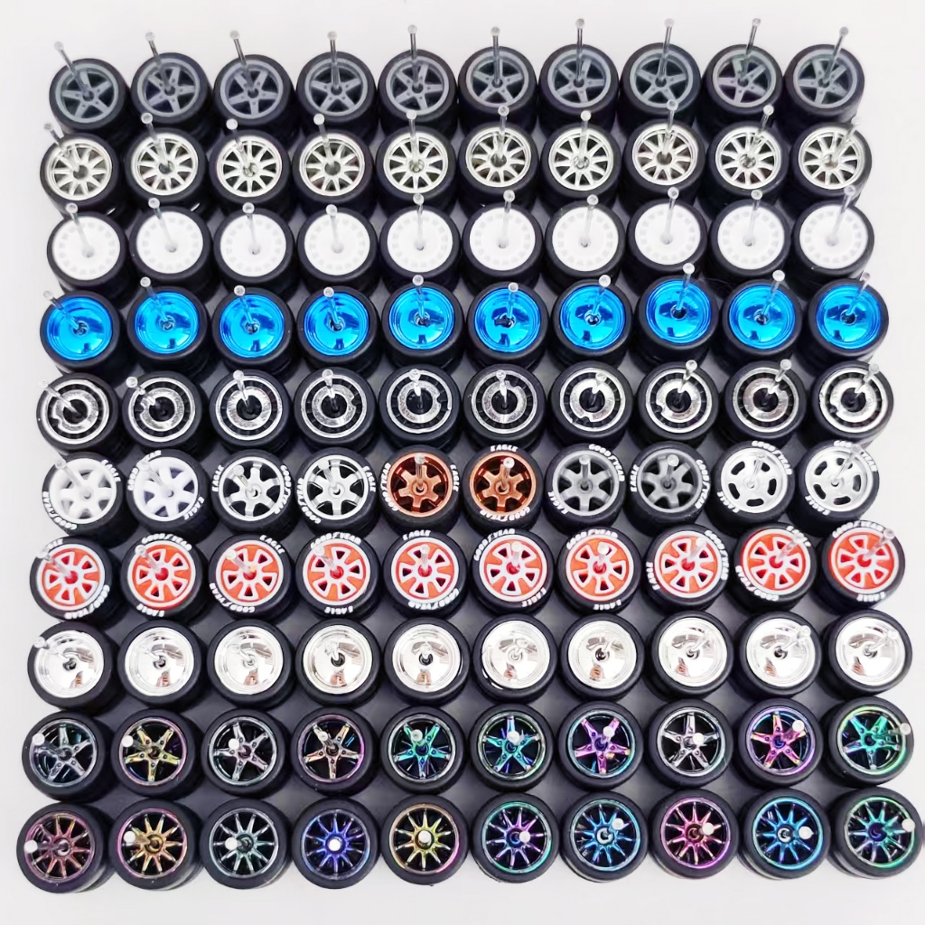 50 Sets (for 50 Cars) 1/64 Alloy Car Wheels W Rubber Tires Mini Tyres ...