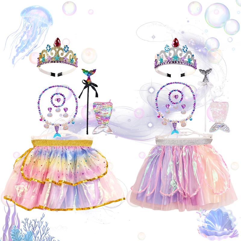 Mermaid Princess Dress up Glitter Rainbow Mermaid Princess Tutu Skirt ...