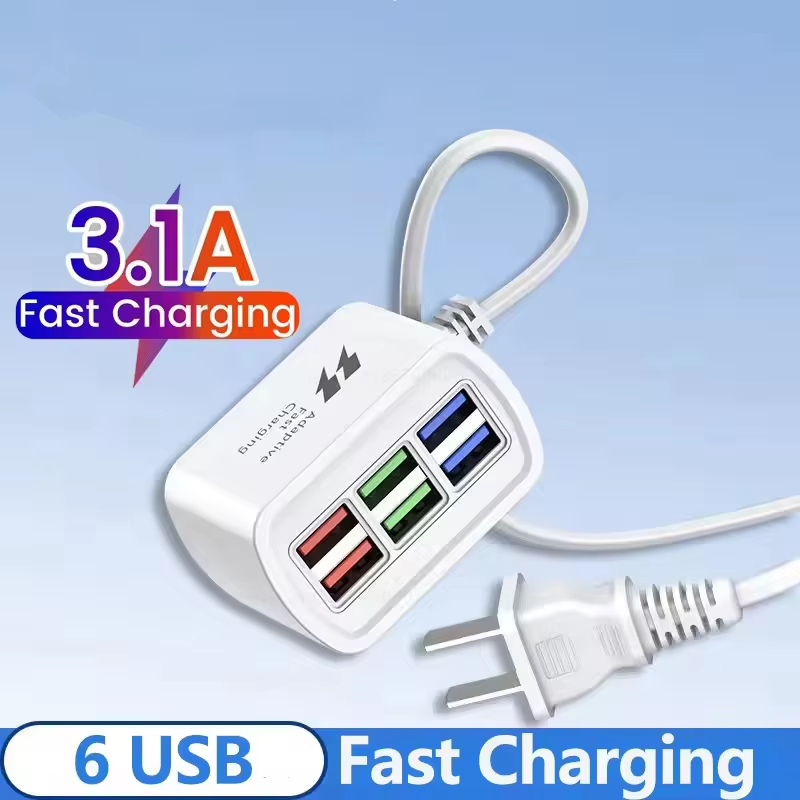 Fast Charging 6 in 1 USB Charger Power Strip Desktop Charging Station ...