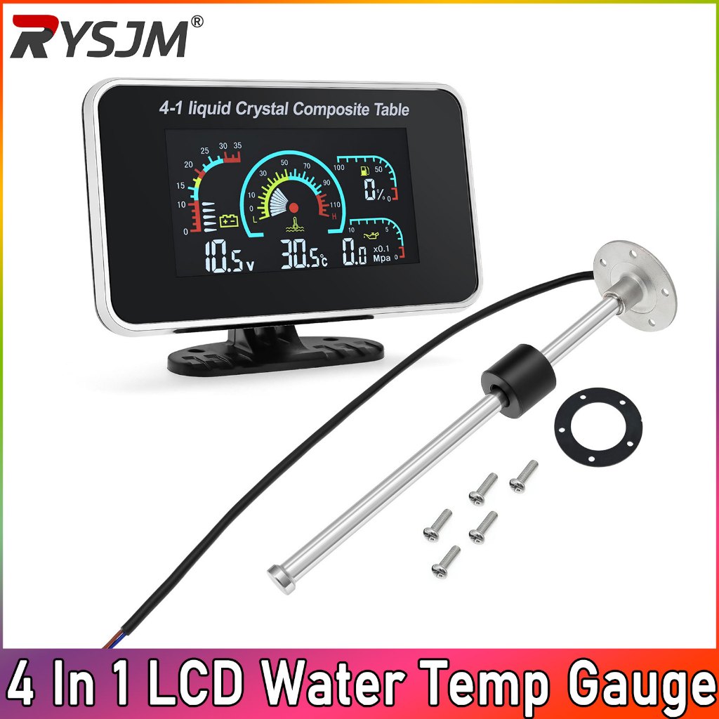 4 In 1 LCD Car Auto Water Temperature Fuel Display 12V/24V Excavator ...