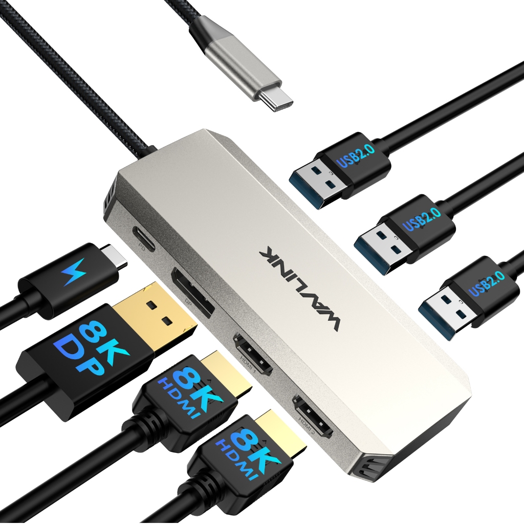 WAVLINK 7 IN 1 USB HUB With 8K/4K DP HDMI 95W PD 480Mbps USB2.0-A For ...