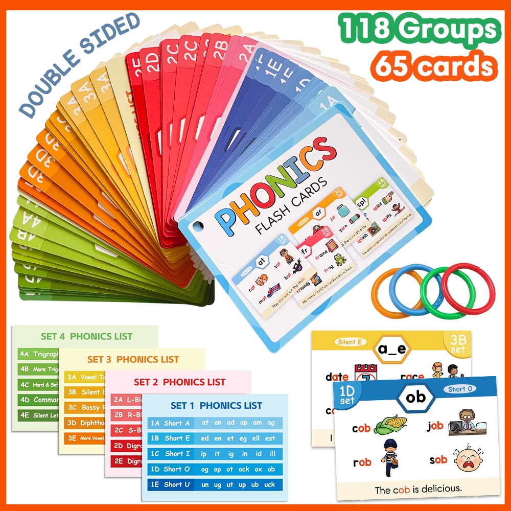 65Pcs English Phonics Flash Cards (118 Groups) - Kids Phonics ...