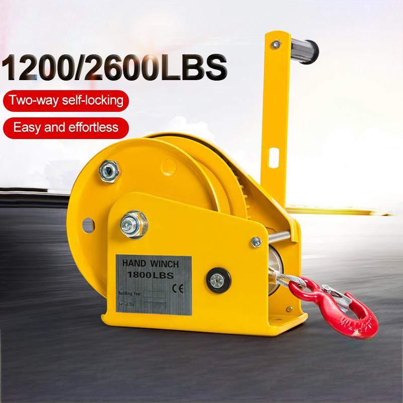 2600LBS Manual Winch Heavy Duty Hand Crank Winch Automatic Brake ...