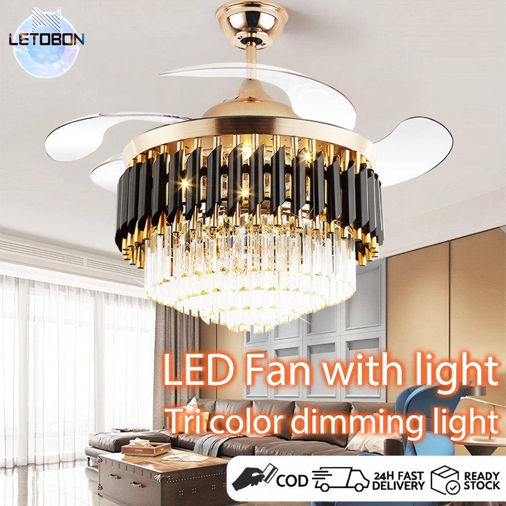 LETOBON LED fan with light bedroom living room remote control fan ...