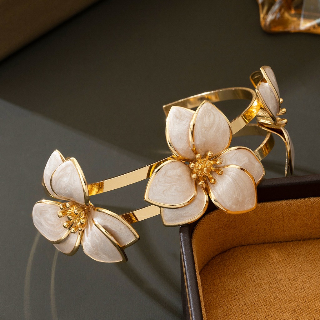 Fashion Floral Flower Open Bracelet Adjustable Wristband Vegan Ring ...