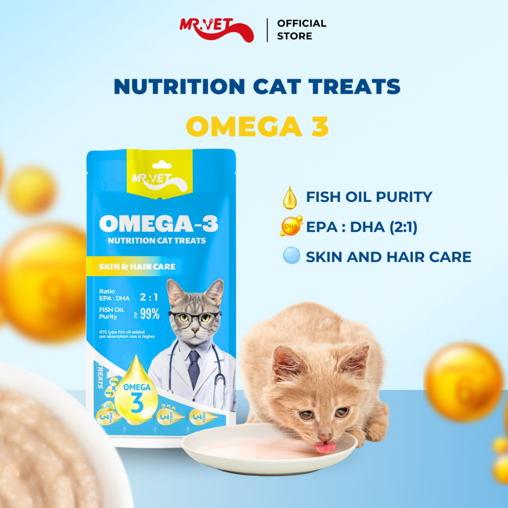 MR.VET Cat Treat Omega 3 Wet Food For Cats 60g (4x15G) Over 40% Real ...
