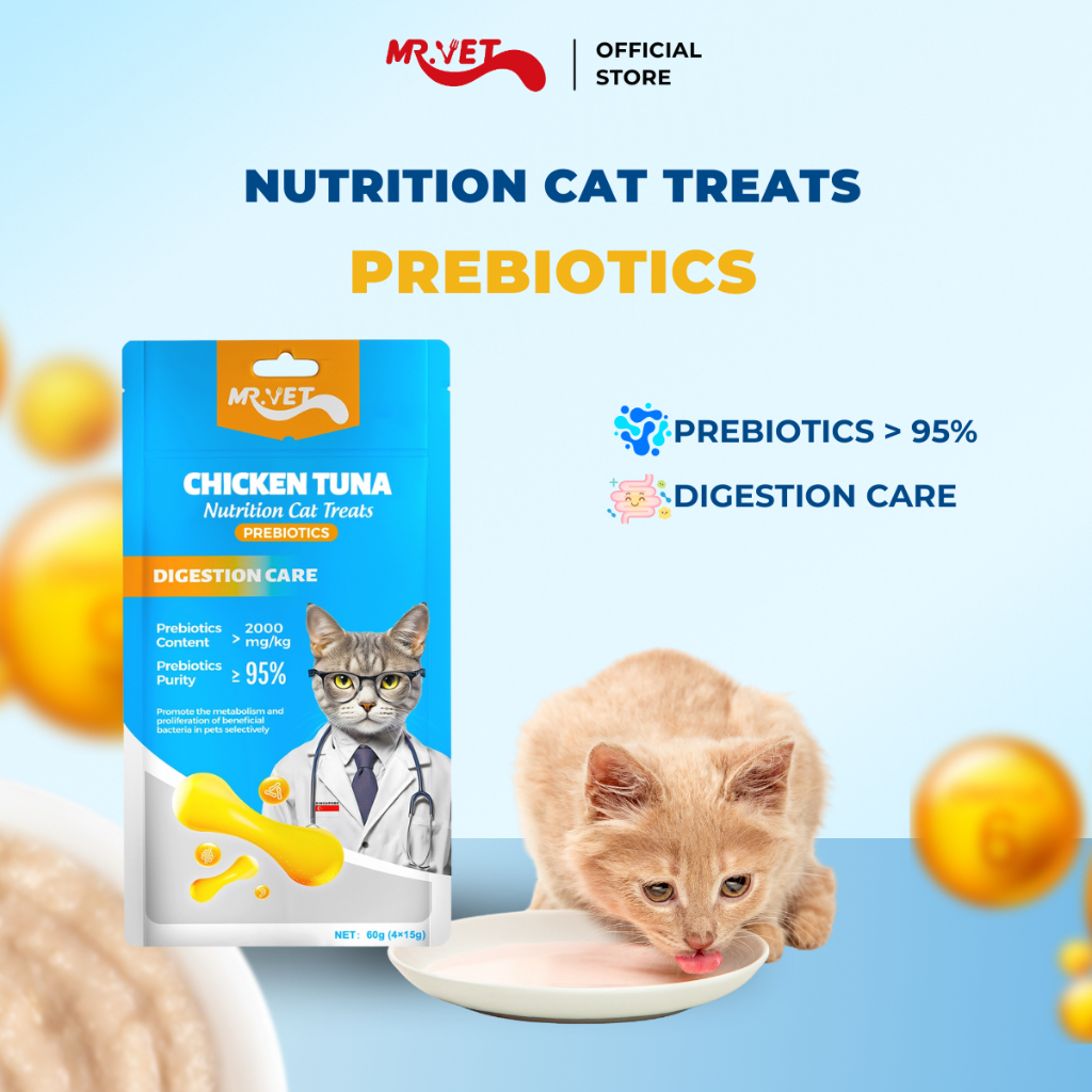 MR.VET Cat Treat Prebiotics Wet Food For Cats 60g (4x15G) Over 40% Real ...