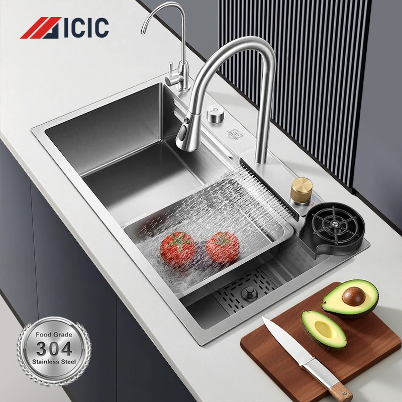 ICIC Kitchen Sink SUS304 Stainless Steel Sink 3.0mm With Waterfall Pull ...