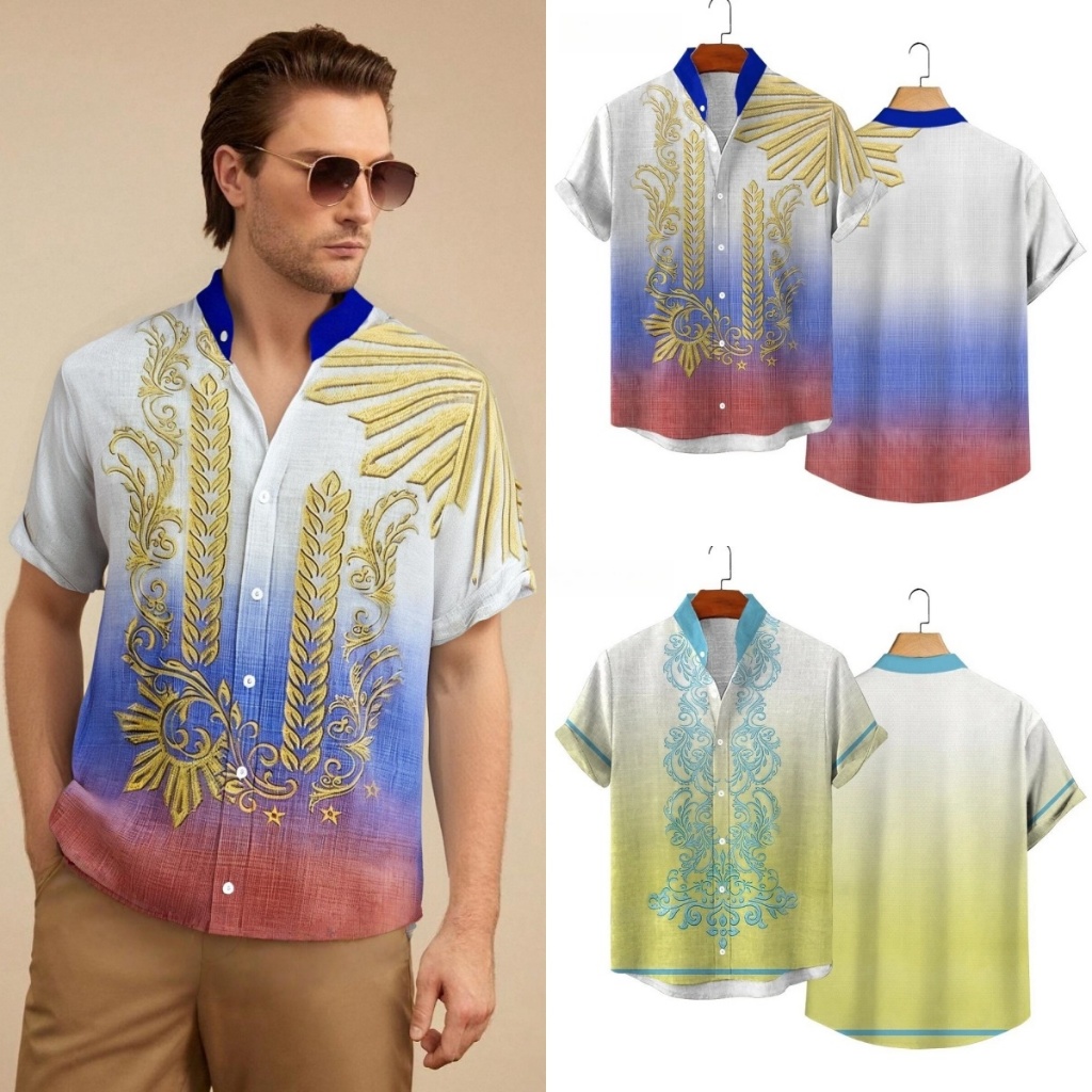 2025 Filipino Native Barong Retro Stand-up Collar Short-sleeved Tops ...