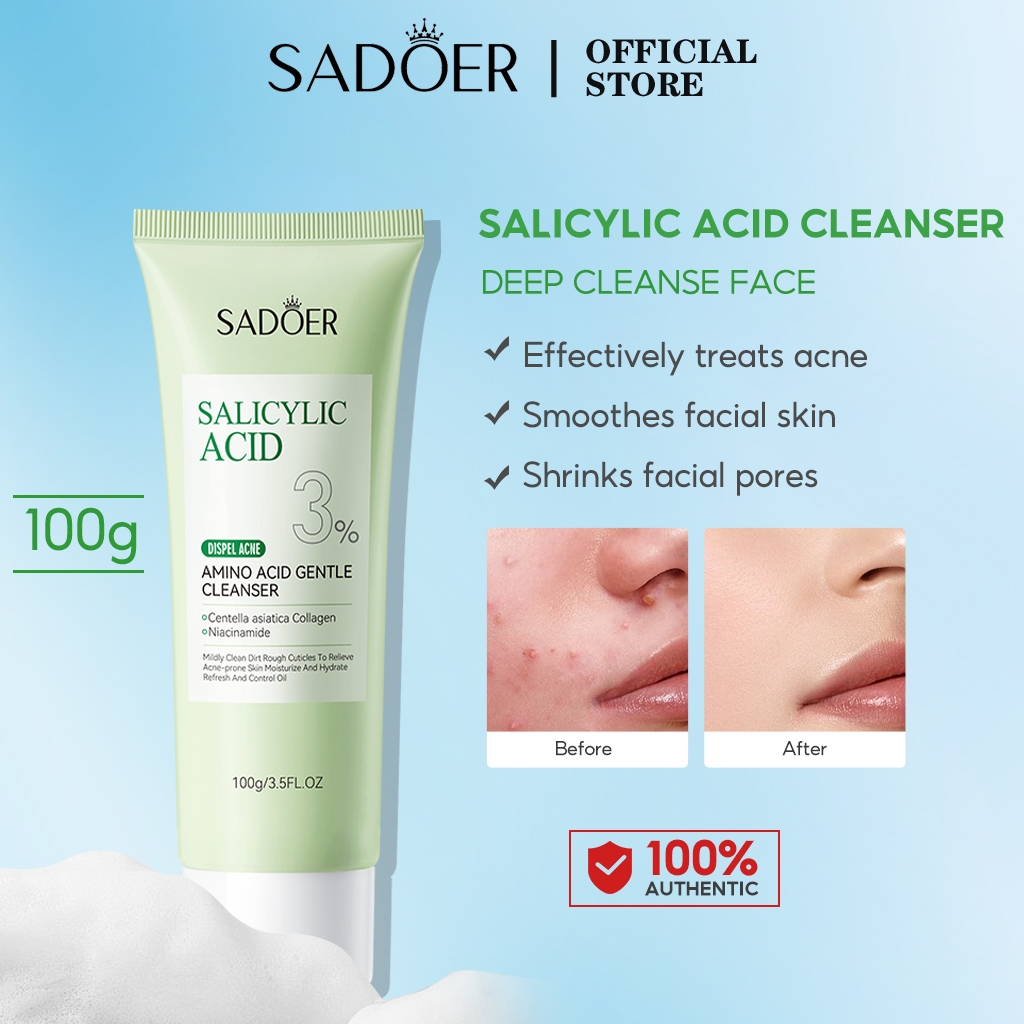 SADOER Salicylic Acid Cleanser Oil Control Acne Amino Acid Mild Skin Care 100g | Shopee Philippines