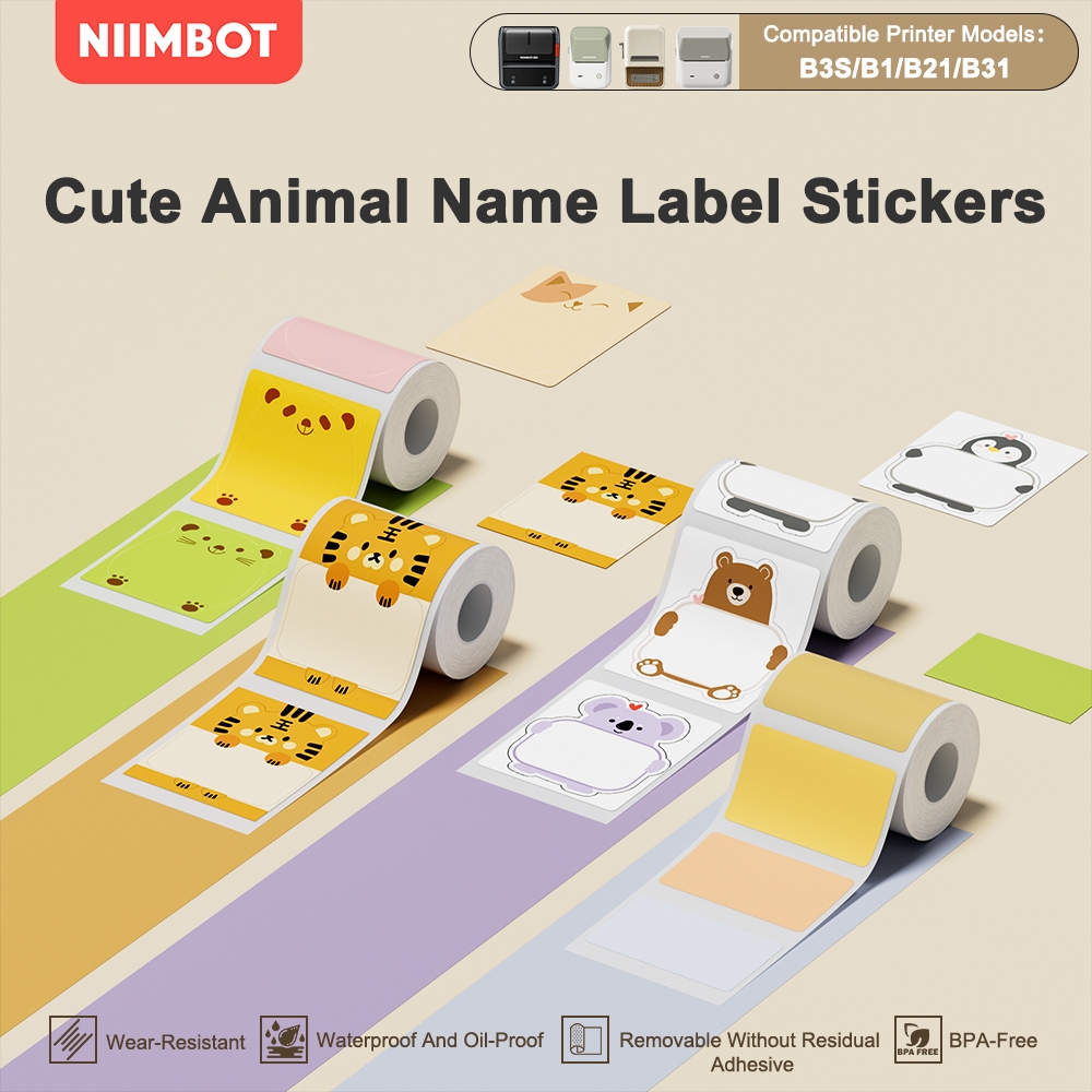 Local-NIIMBOT B21/B1/B3s Cute Animal Labels, Paper Name Stickers ...