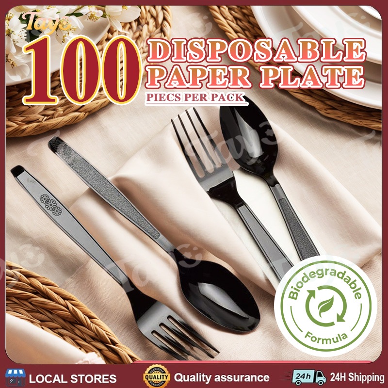 100PCS Disposable Small Spoon And Fork Cutlery Set Thick Plastic Spoon ...