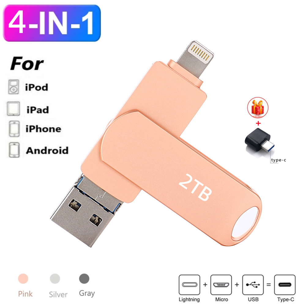 2TB 4 in 1 USB3.0 OTG flash drive Metal Waterproof High speed 1TB 512GB ...
