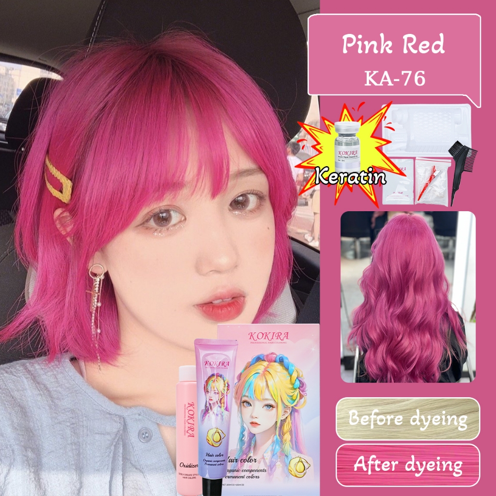 KOKIRA Pink Red Hair color set ( Hair dye + Oxidizer ) hair color kit ...