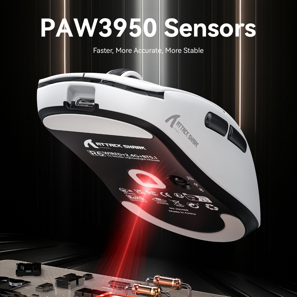 Attack Shark R6 Gaming Mouse 38g Ultra-Light, PAW3950 8K Return Rate ...
