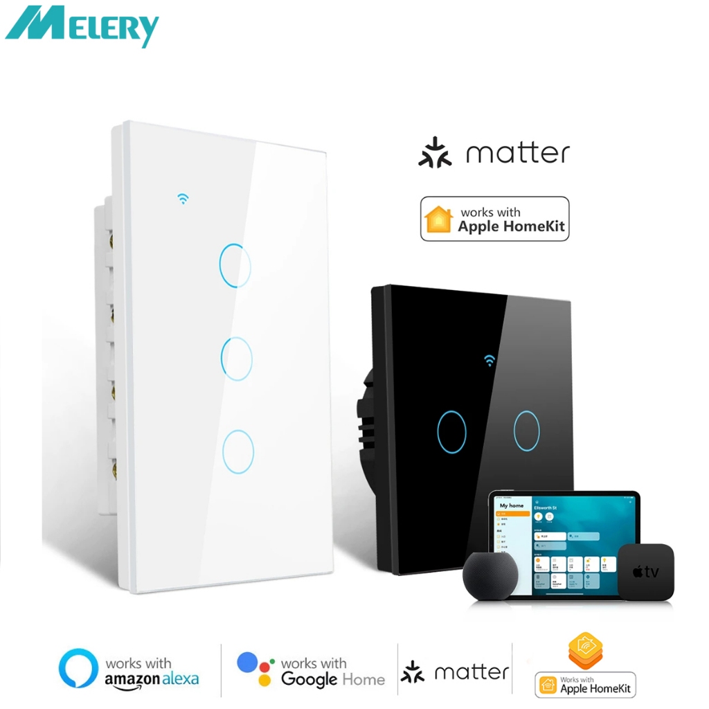 Melery Matter WiFi Smart Light Wall Switch Touch Sensor Glass Panel ...