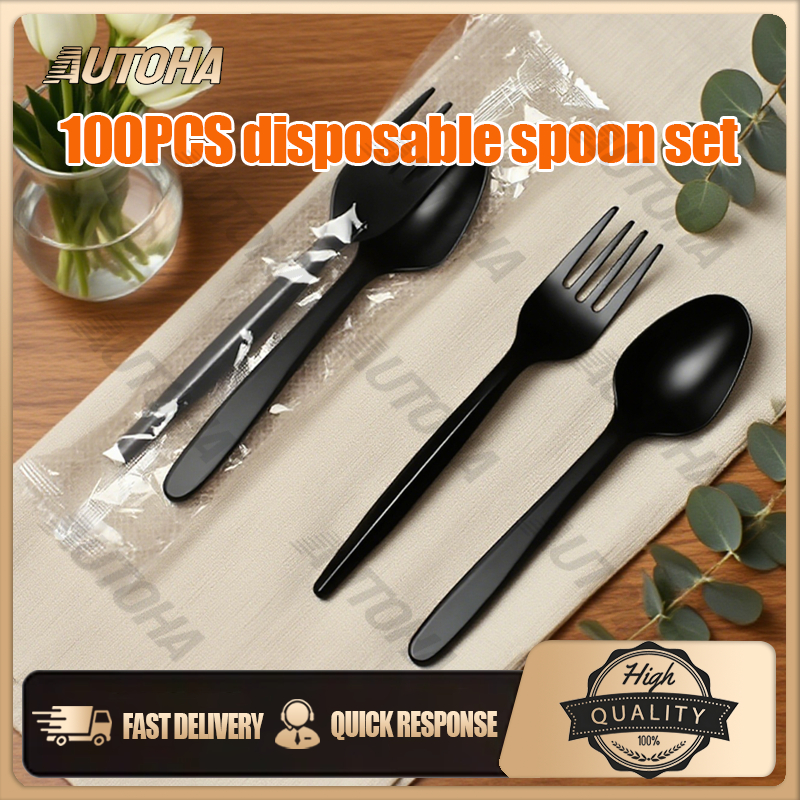 100 Pcs Disposable Spoon And Fork Food Grade Disposable Plastic Fork ...
