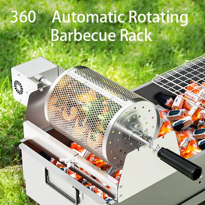 360° Automatically Rotate BBQ Rolling Barbecue Cage Stainless Steel ...