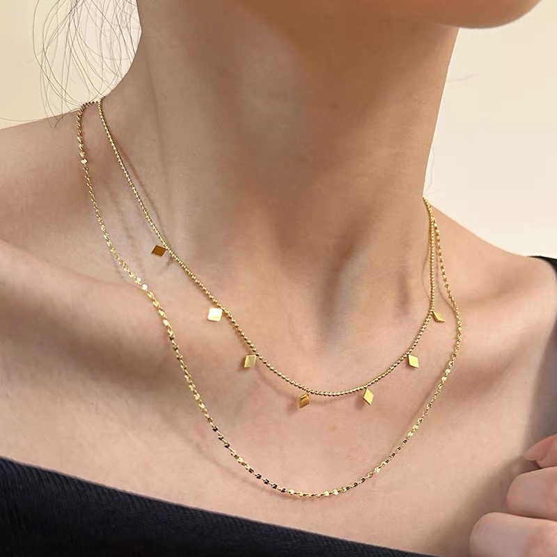 European American Style Double-Layer Diamond Sequin Stacking Necklace ...
