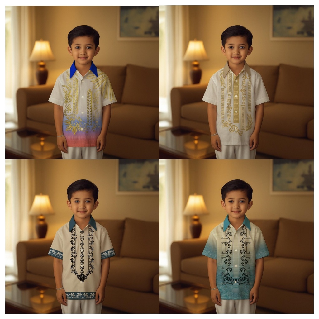 Boys Gold Barong Tagalog Short Sleeve Shirt 3D Sublimation Print with ...