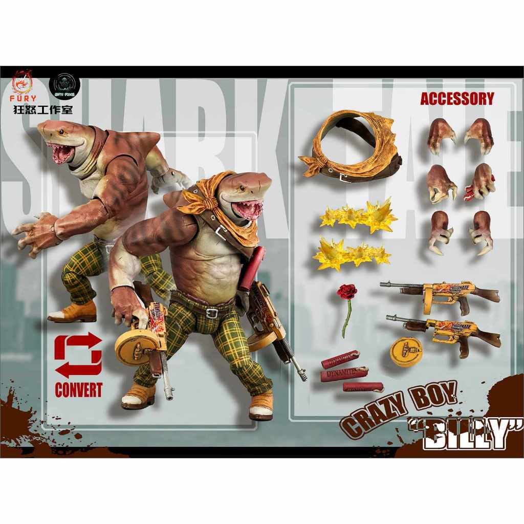 FURYTOYS 1/12 Scale Crazy boy Billy 6 inch Shark Abyssal Power Shark ...