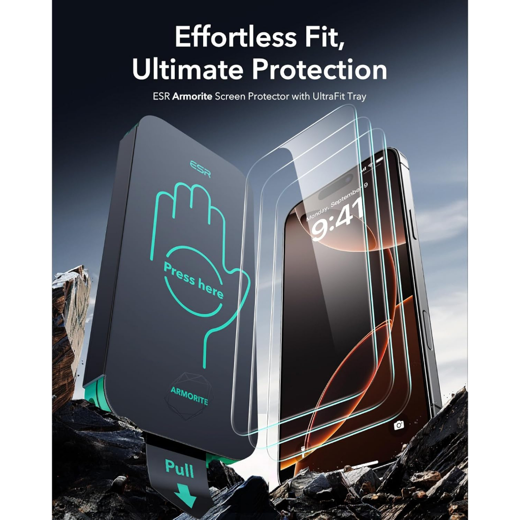 ESR 2 Pack 9H+ Glass Screen Protector Seamless Bezel-less for iPhone17 ...
