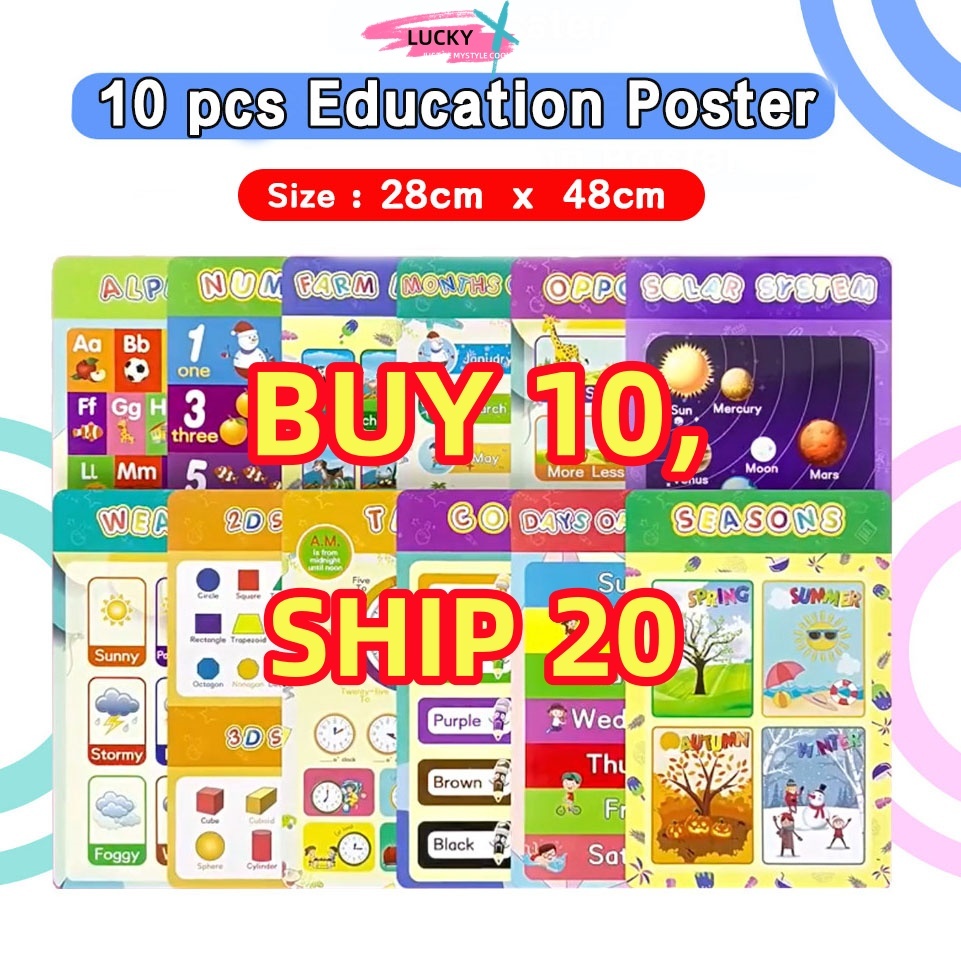 10/12/16 Pcs Chart For Kid Educational Set Wall Colors Numbers Alphabet ...