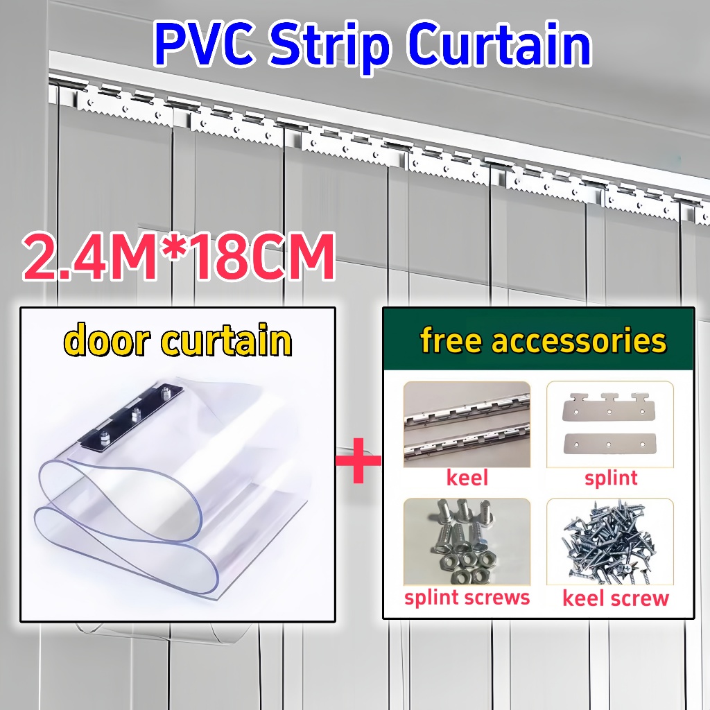 2.4m*18cm PVC Strip Curtain Clear Cold storage door curtain Plastic ...
