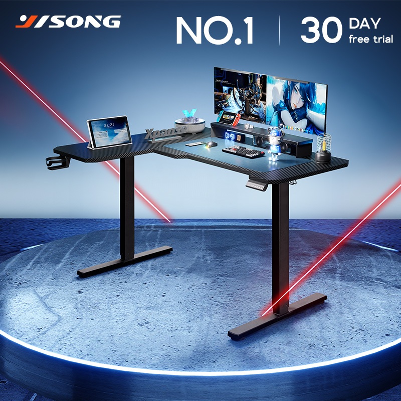 【L-Shaped Corner Desk】YISONG Electric L-Shaped Table Gaming Table ...