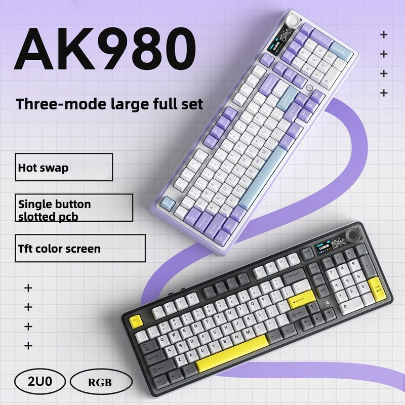 AJAZZ AK980 AK980v2 Mechanical Keyboard 2.4g Wireless Bluetooth Three ...