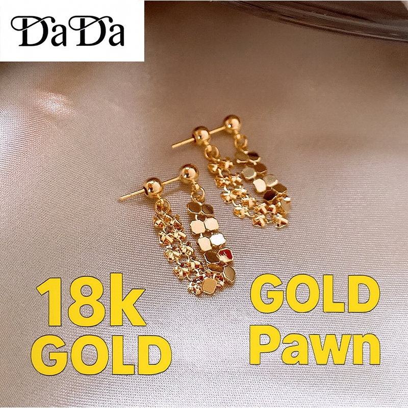 18K Saudi Gold Tassel Earrings | Elegant Double Layer Alahas Women ...