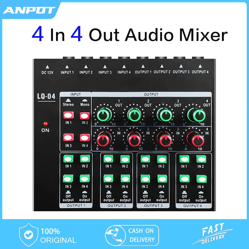 4 In 4 Out Audio Mixer 4-Channel Headphone Amplifier Sound Card Mixer ...
