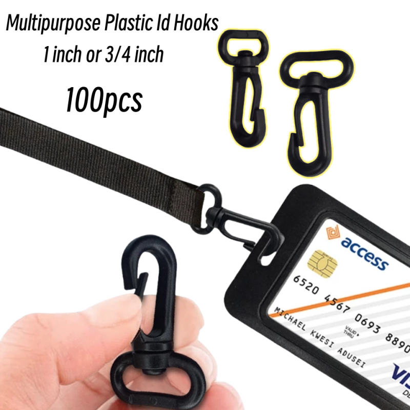 100pcs Black Plastic Id Hook,Id G-Hook Thick Type Hook For Lanyards And ...