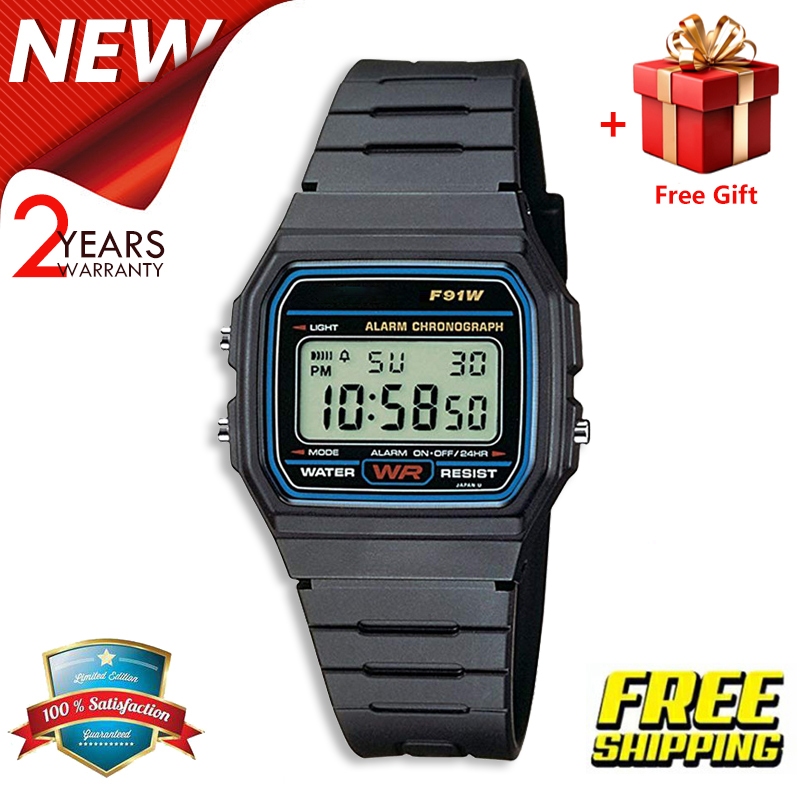 (Ready Stock) G-STEEL Digital Watch F91W Series Unisex Black Resin ...