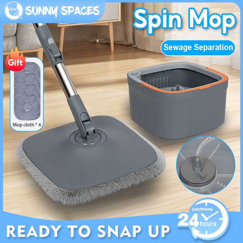 SUNNY SPACES Spin Mop 360° Rotating Floor Mop Sewage Separation Flat ...