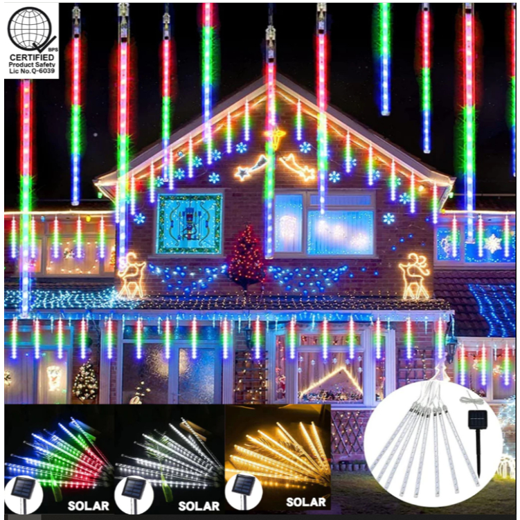 Solar Meteor Shower Rain Waterproof Lights LED Outdoor Icicle Fairy ...