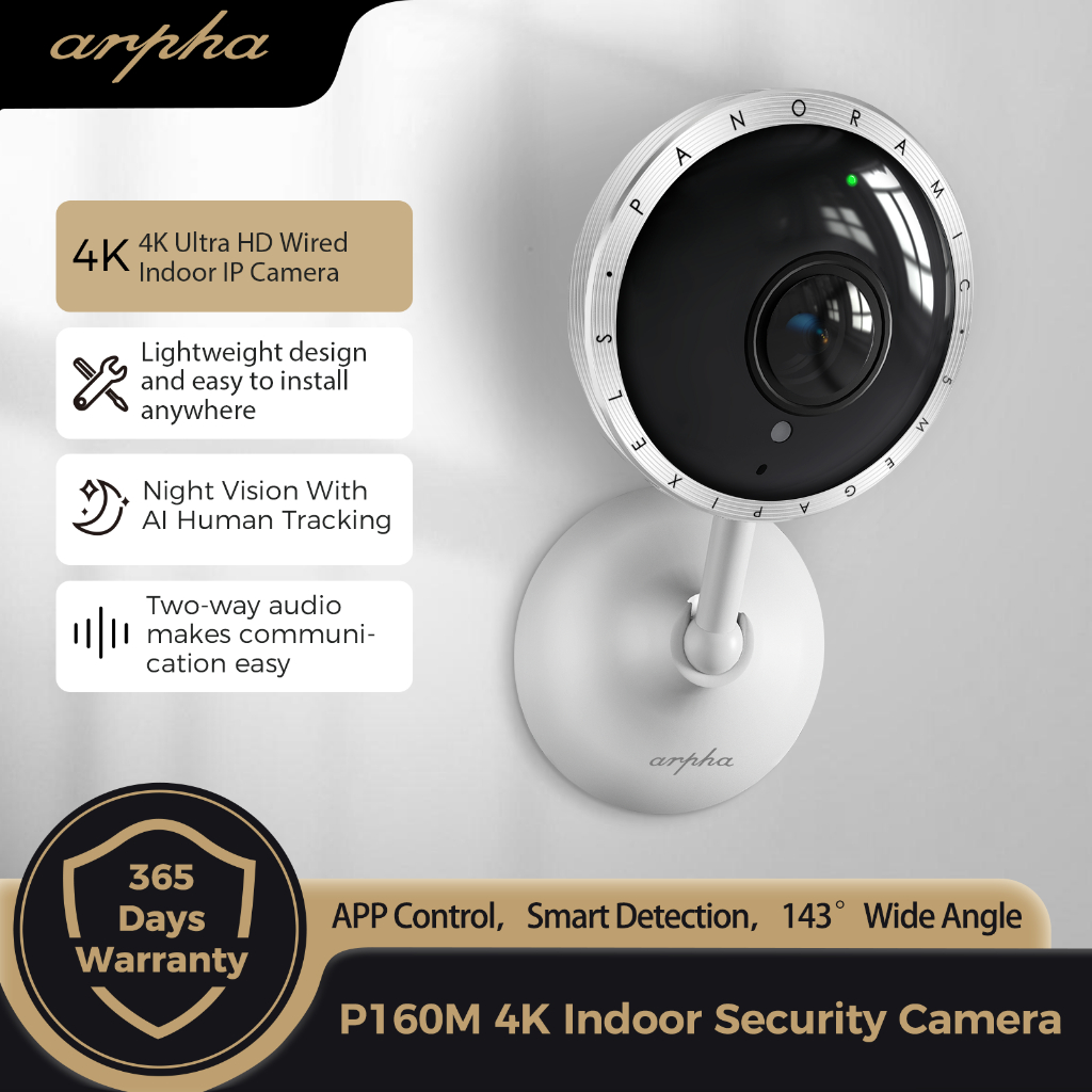 Arpha P160M 4K Ultra HD Smart Camera CCTV WIFI Wired IP Camera | Kids & Pet AI Detection | Two ...