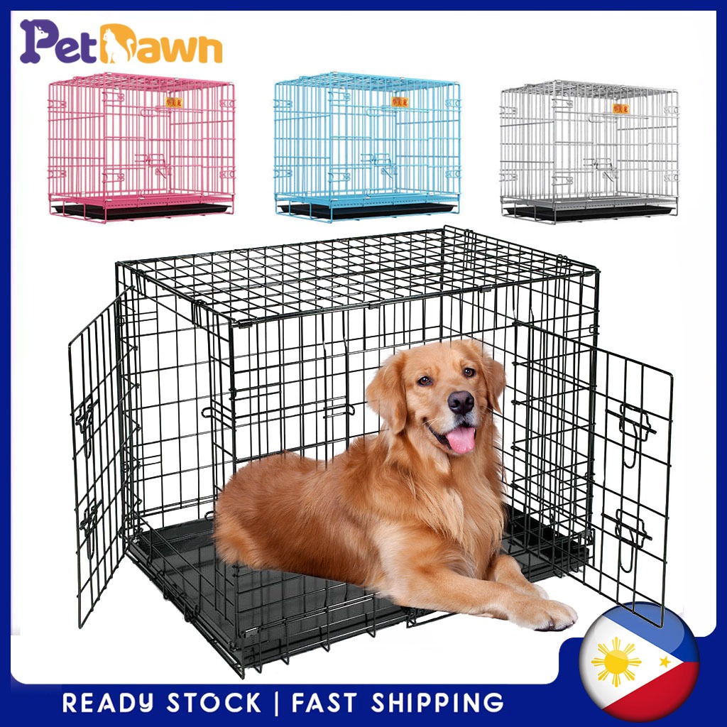 dog cage foldable large pet cage with poop tray cat cage crates Rust ...