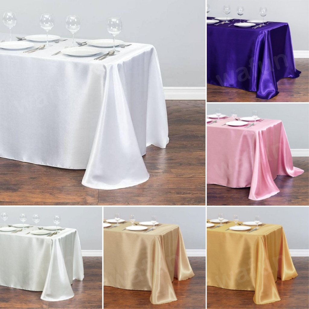 220*145cm Satin Table Cloth For 6 Seater Rectangular Solid Color Table ...