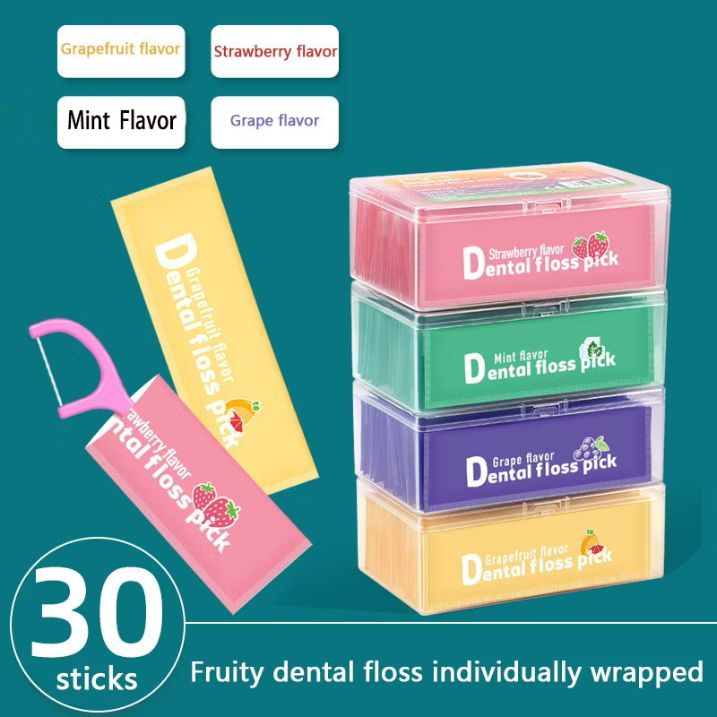 30 Pcs/Box Floss Toothpick Set Colorful Fruit Flavor Floss Pick ...