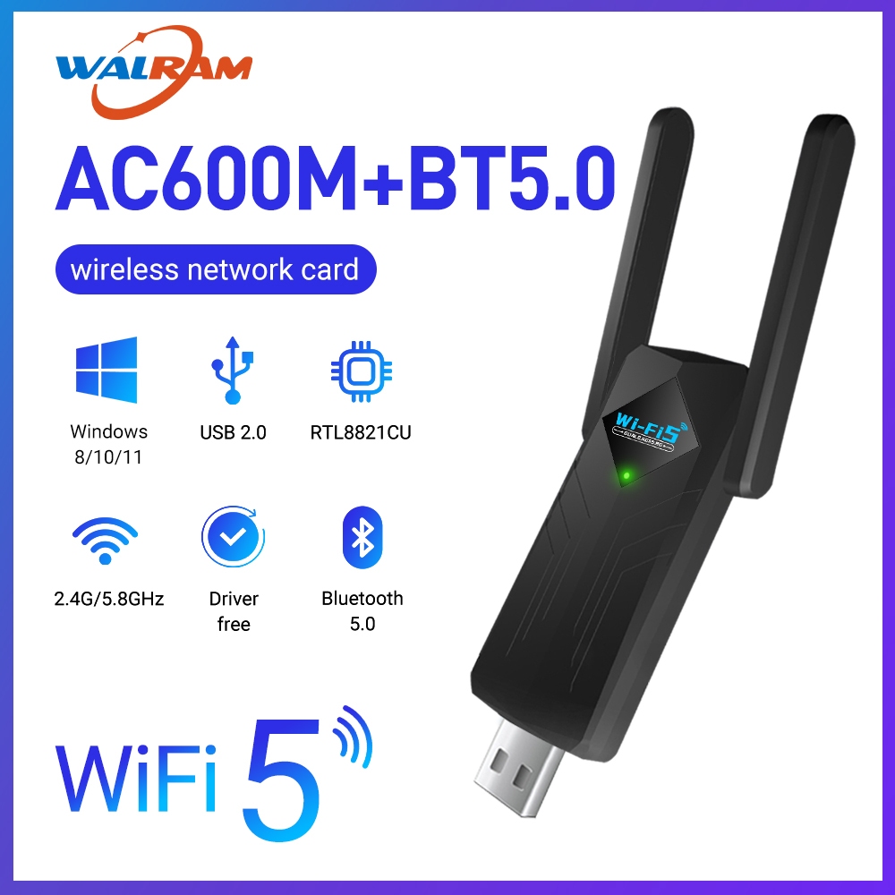 Walram AC600 WiFi Adapter 600Mbps Bluetooth5.0 RTL8821CU Driver Free ...