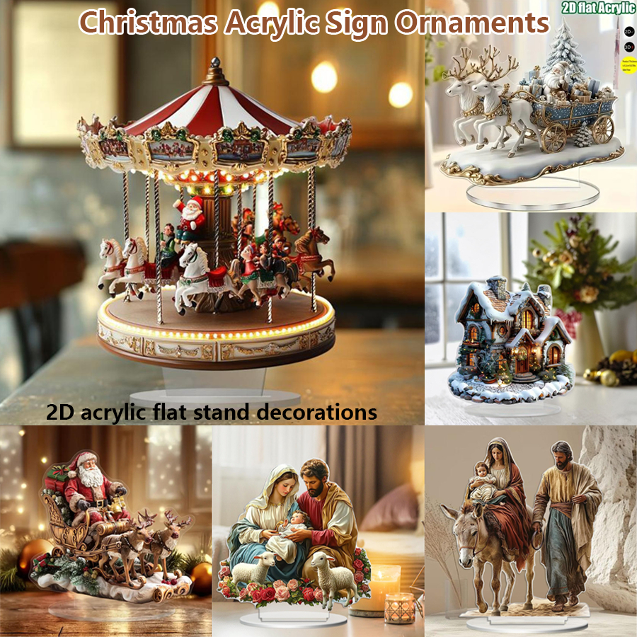 2D Flat Acrylic Carousel Christmas Decoration Flat Christmas Village ...