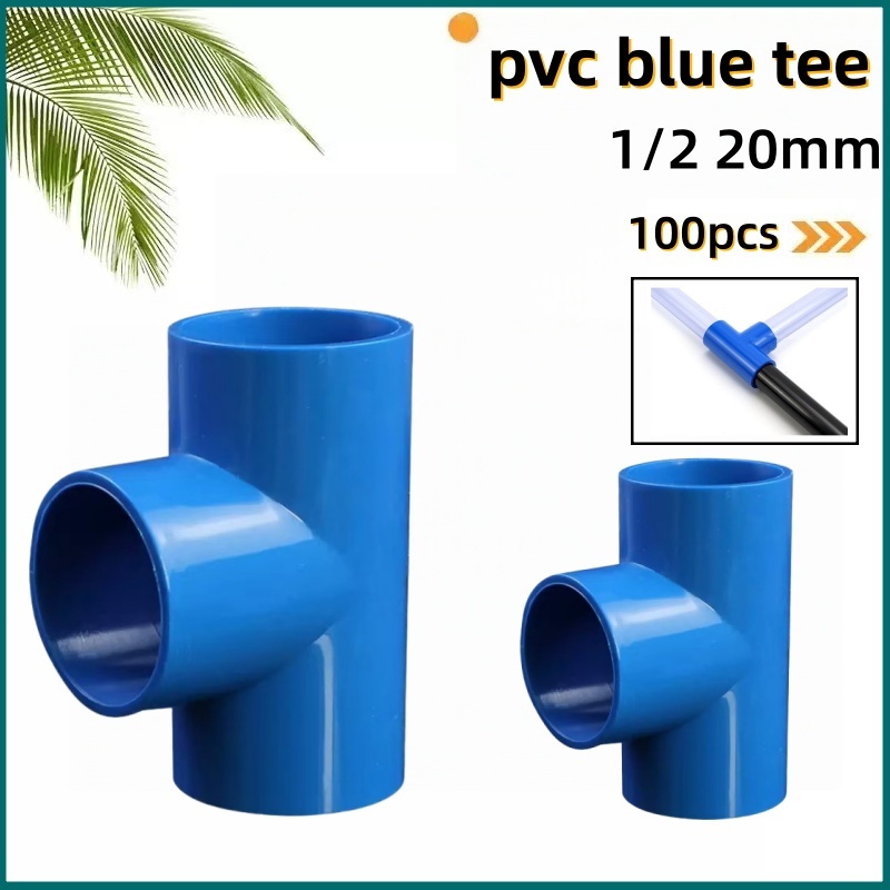 100pcs PVC blue fittings Tee,PVC Pipe Fittings Connector Water Line 3 ...