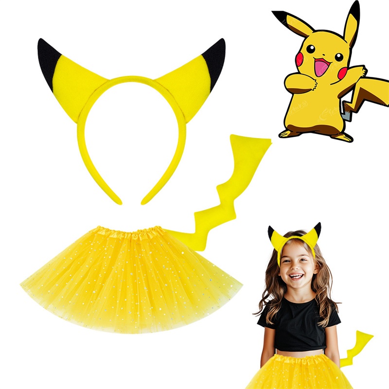 3pcs/Set Pokemon Pikachu Cosplay Costume Halloween Carnival Role Play ...