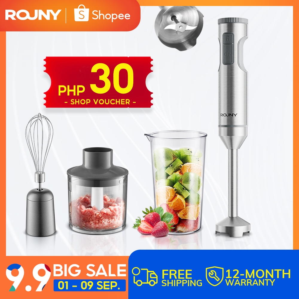 ROUNY Powerful Hand Immersion Blender,4-in-1 Stainless Steel Stick Food ...