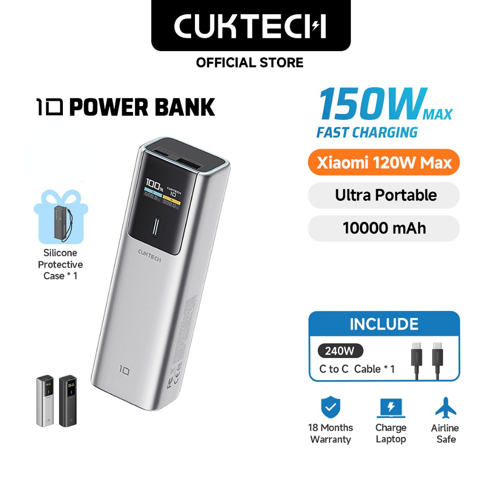 CUKTECH 10 Power Bank 10000mAh 150W Max Fast Charging Portable Power Bank with Digital Display ...