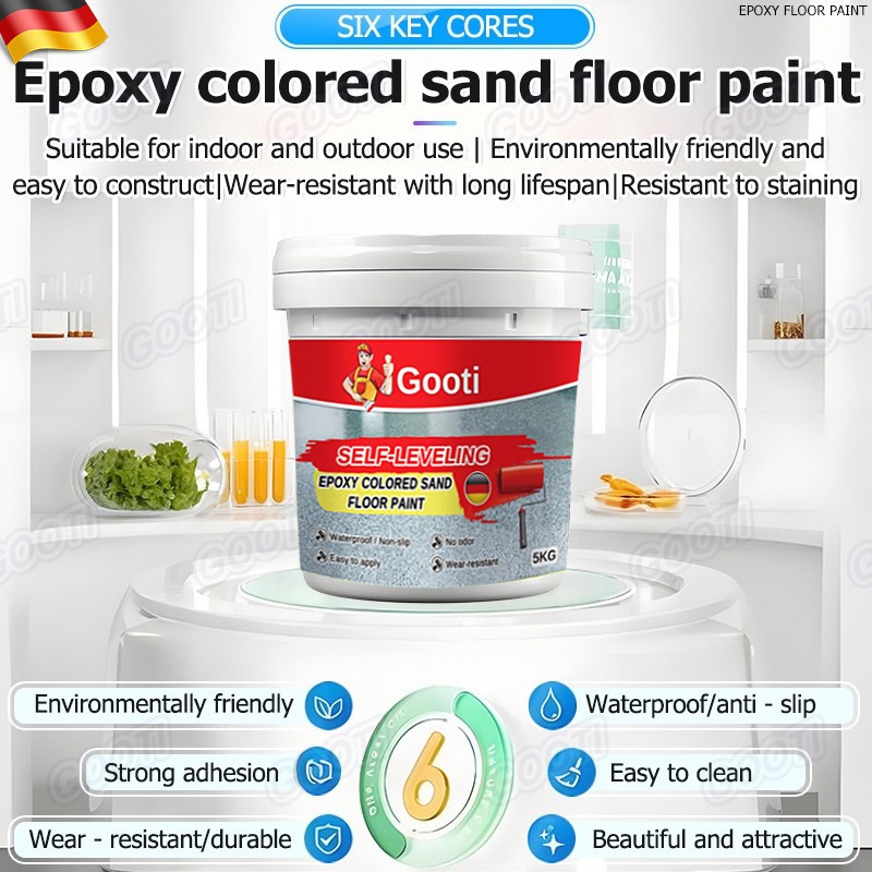 50-Year Durable GOOTI Epoxy Colored Sand Self-Leveling Cement Floor Paint Imitating Marble ...