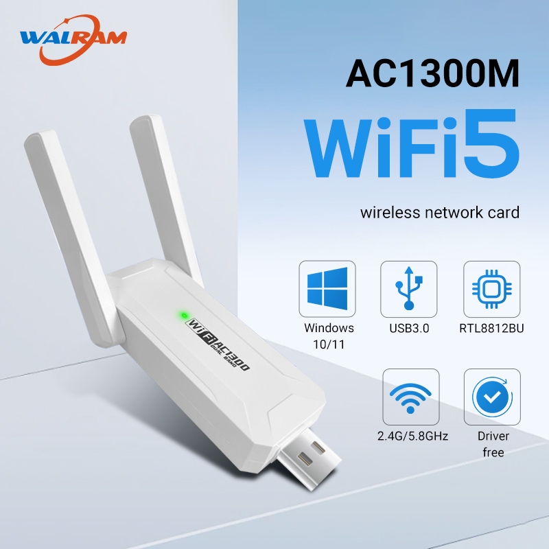 Walram 1300Mbps USB WiFi Adapter Dual-band 2.4G 5G WiFi Dongle Realtek ...